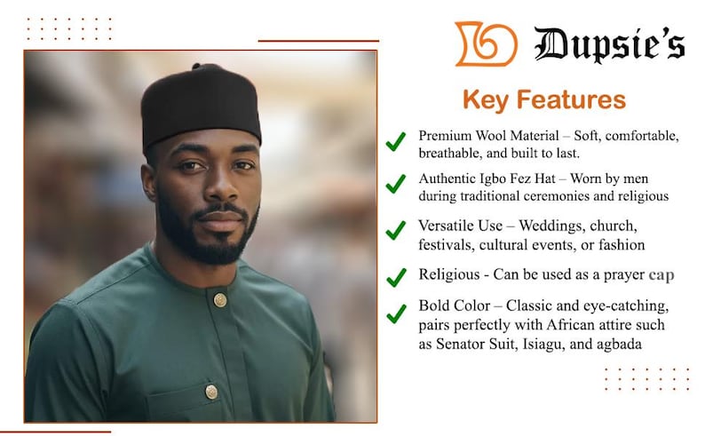 Black Wool Fez Hat for Men – Soft Felt Igbo Cap | Traditional African ...