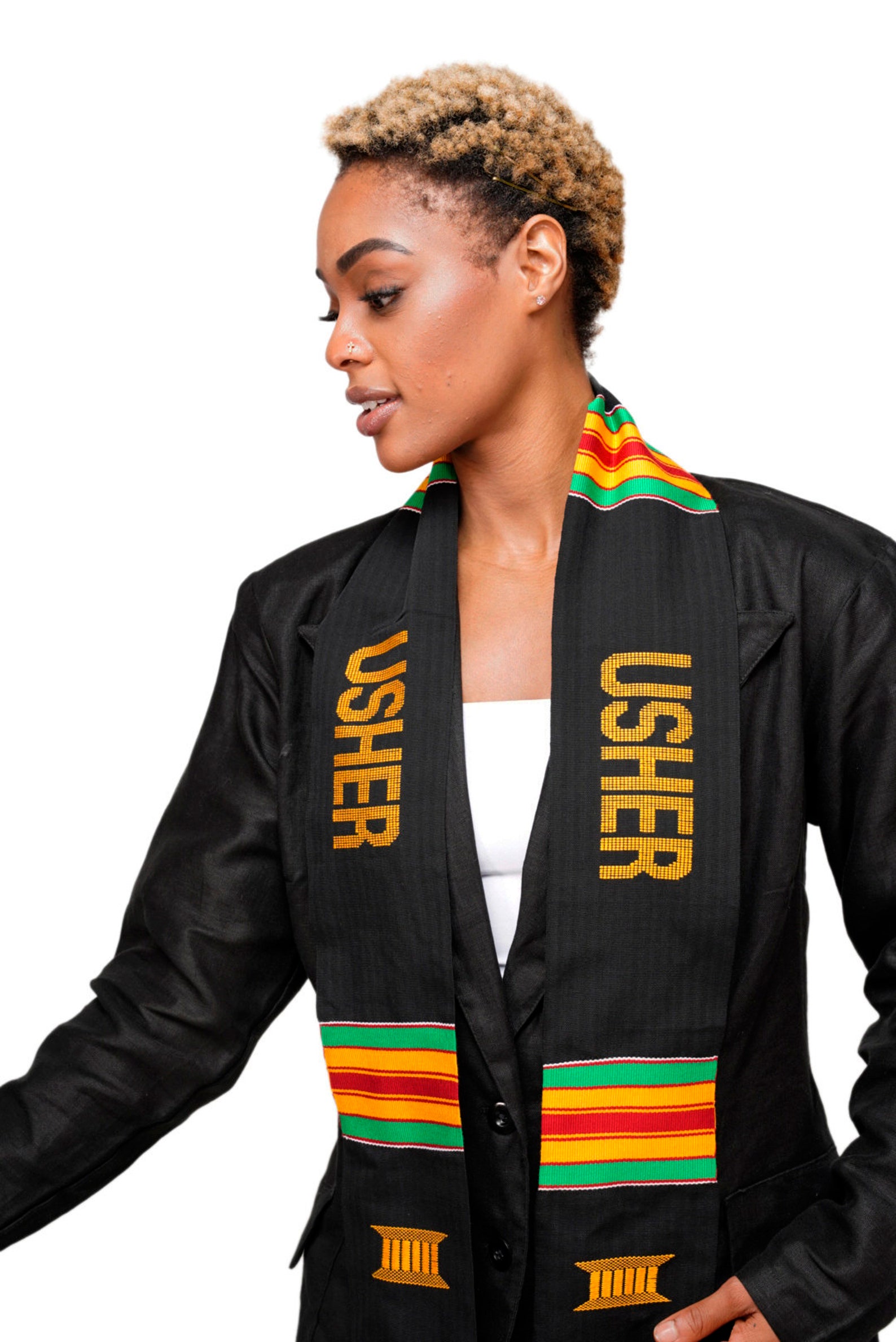 Black Usher African Kente Cloth Stole/sash DP1549 - Etsy