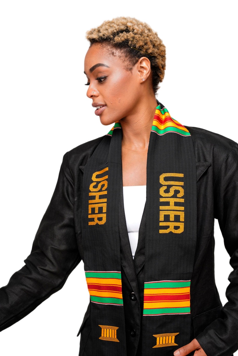 Black Usher African Kente Cloth Stole/sash DP1549 - Etsy