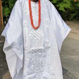 All White Oba Aso Oke Agbada Grand Boubou Robe - Etsy