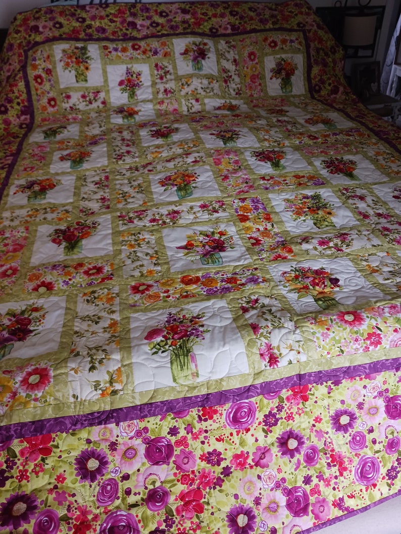 Handmademasonjarbouquetquilt!!heirloomqualityfarmhousequiltmason ...