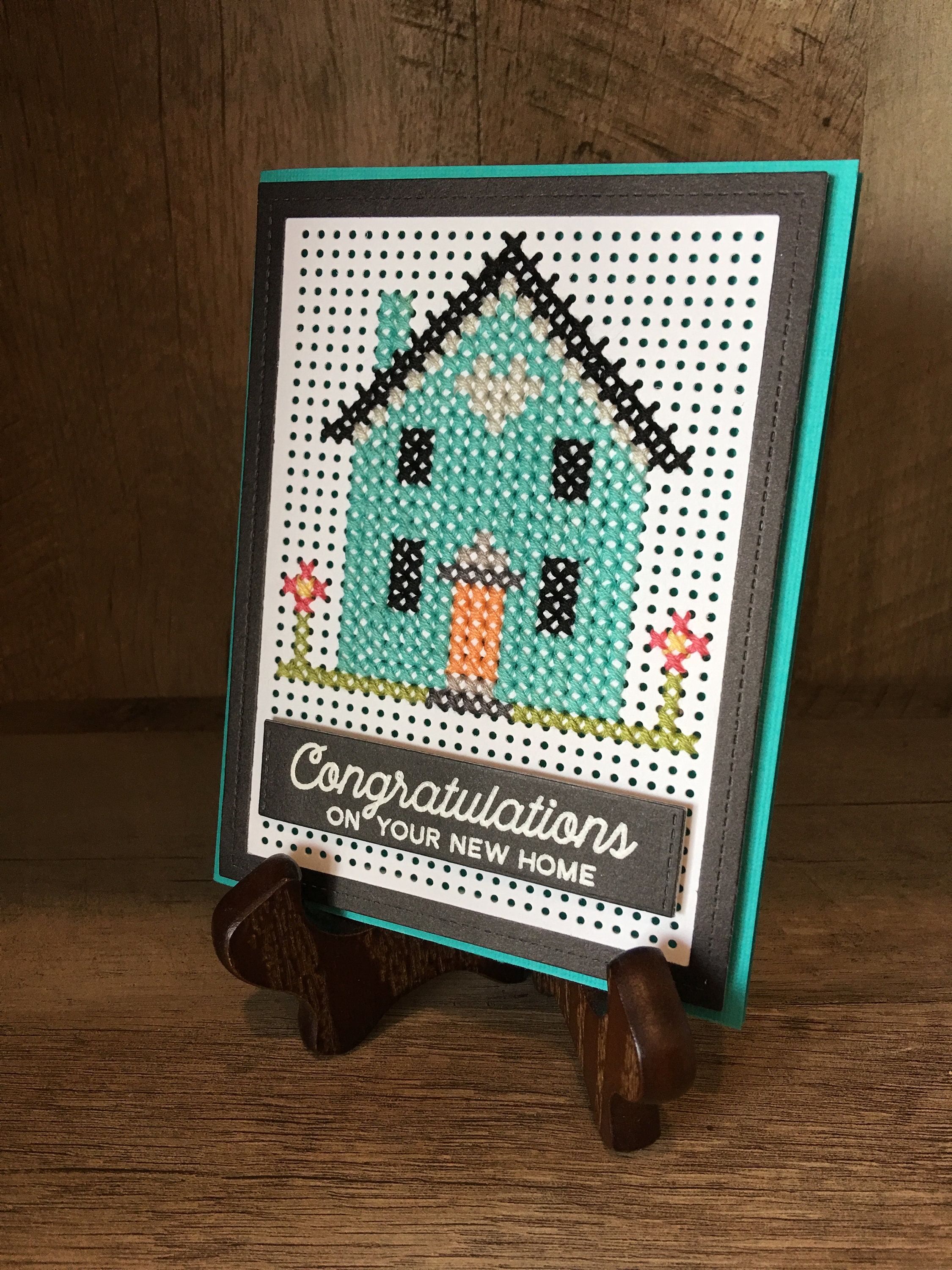 New home card Housewarming greeting Cross stitched card | Etsy