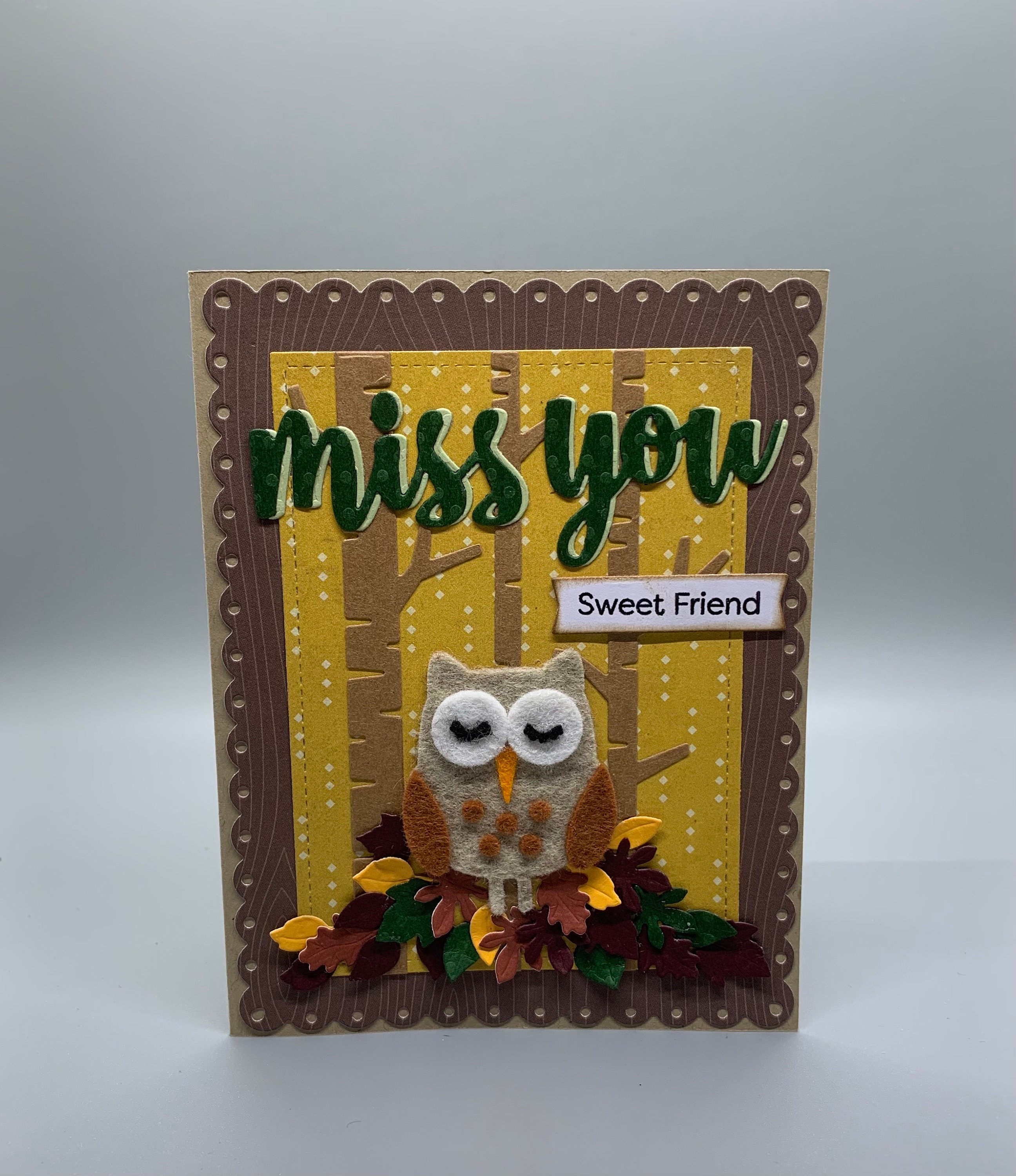 Handmade Miss You Card Missing You Greetings Card With Owl Etsy