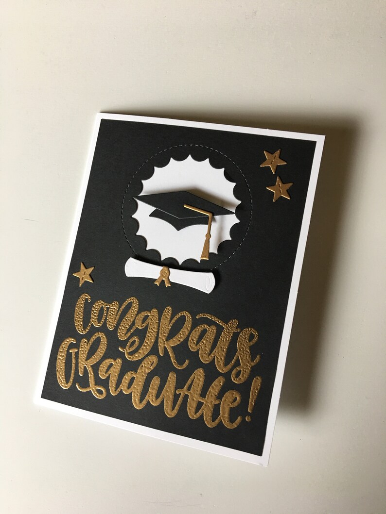Handmade Graduation Card: Gold Embossed Congrats Graduate - Etsy