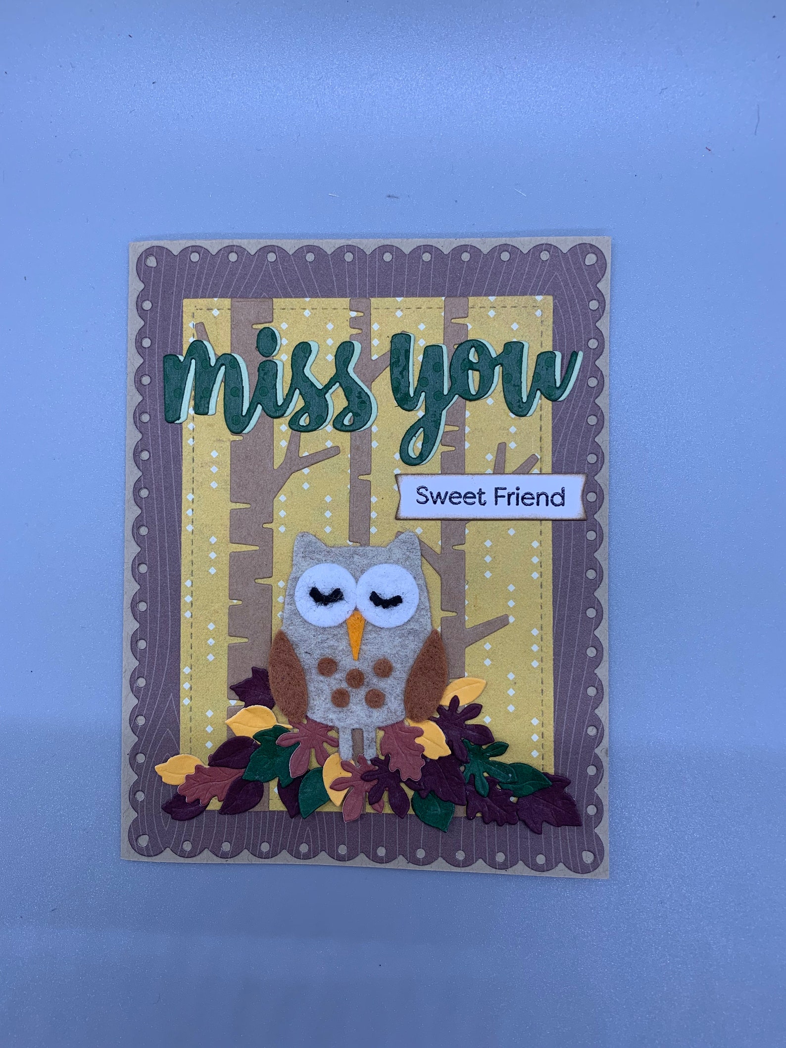 Handmade miss you card Missing you greetings Card with owl | Etsy België