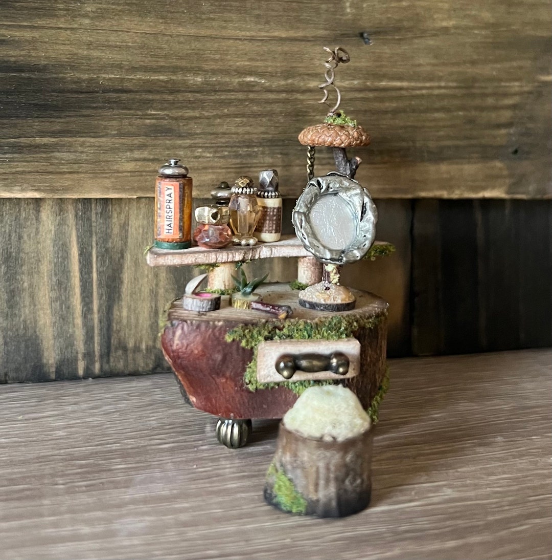 Fairy Garden House Beauty Dresser & Stool Accessories Collection Set - Etsy