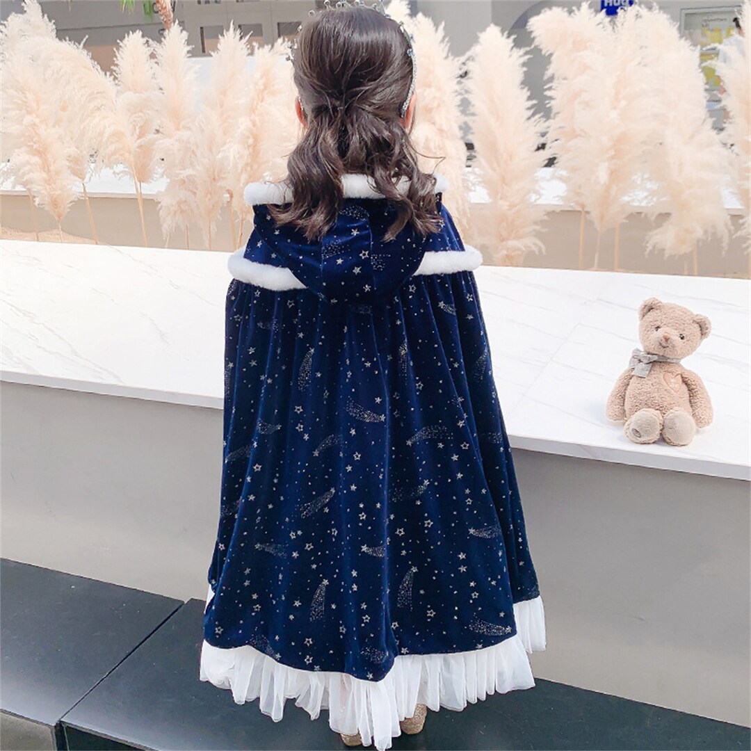 2022 New Luxurious Girls Hooded Cape for Elsa Anna Dress up Kids Cloak ...