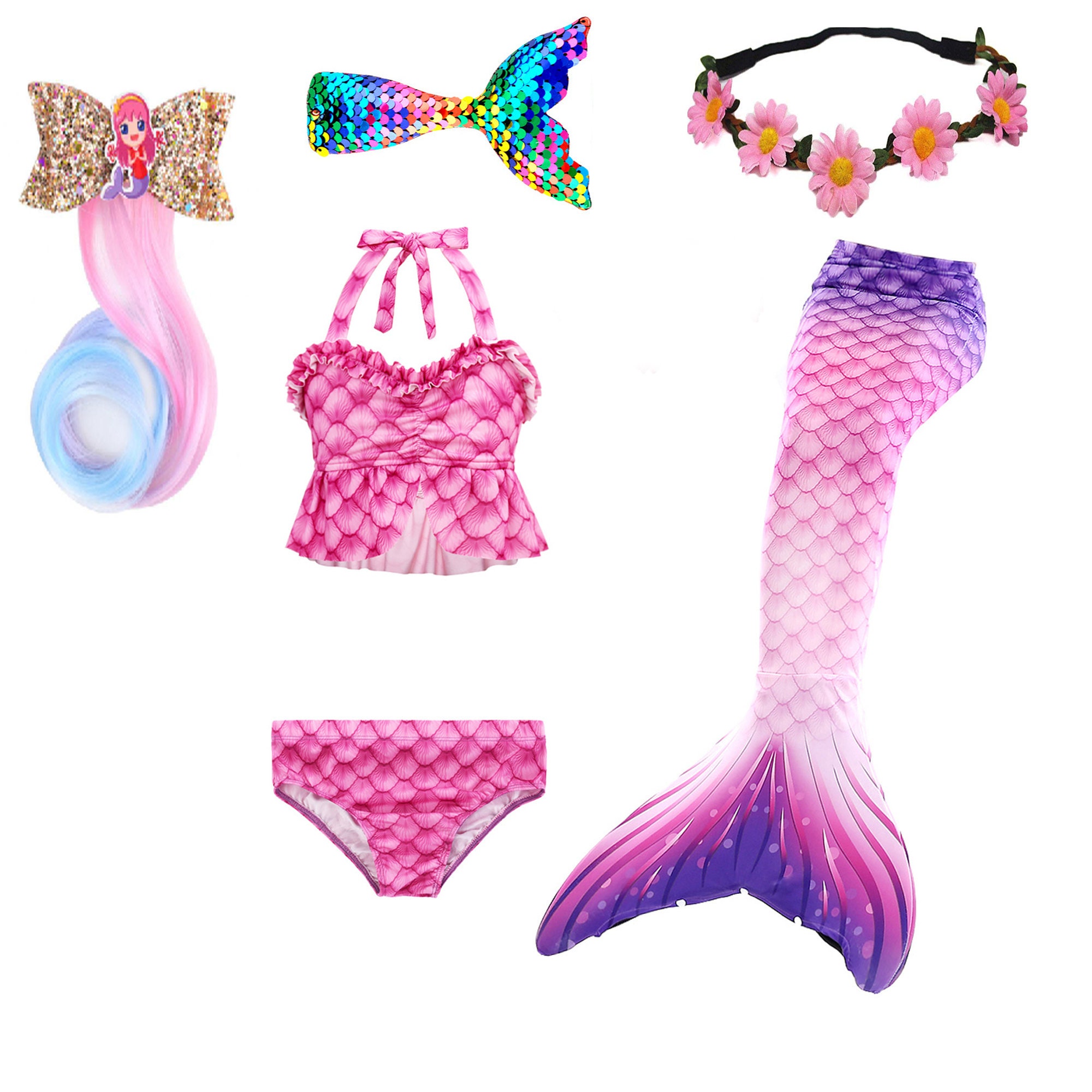 Girls 6pcs Swimming Mermaid Sets Kids Mermaid Tails for | Etsy UK