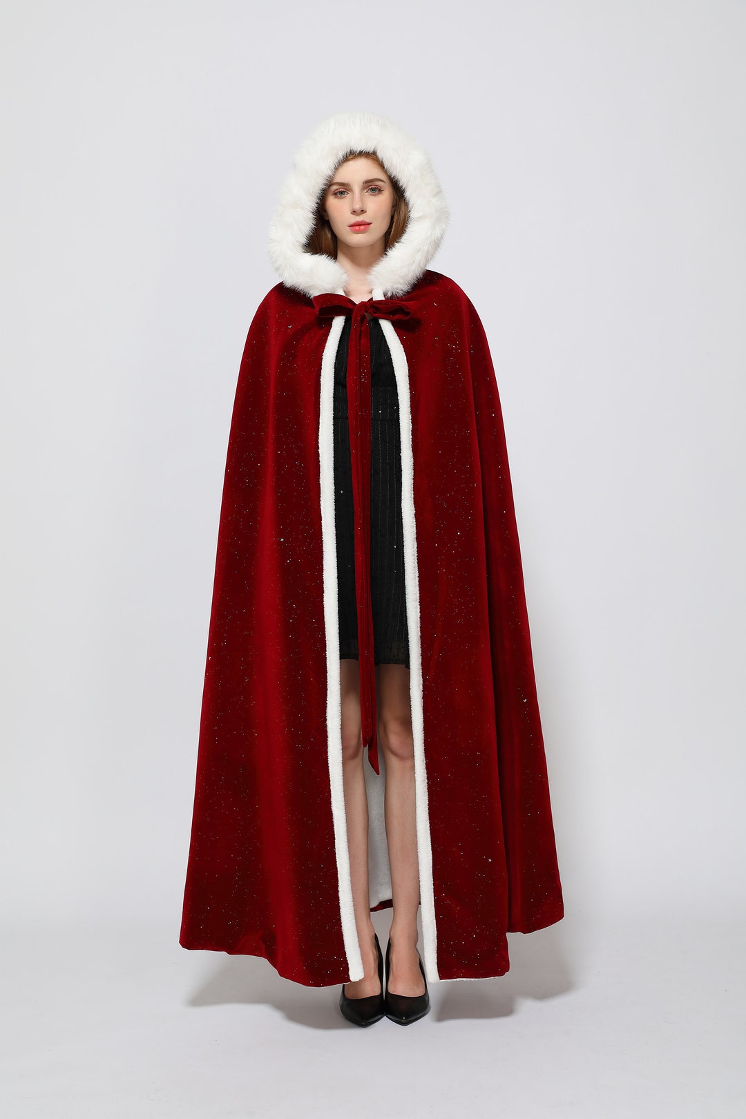 Womens Thick Fleece Long Hooded Cape Adult Winter Warm Hooded Cloak ...