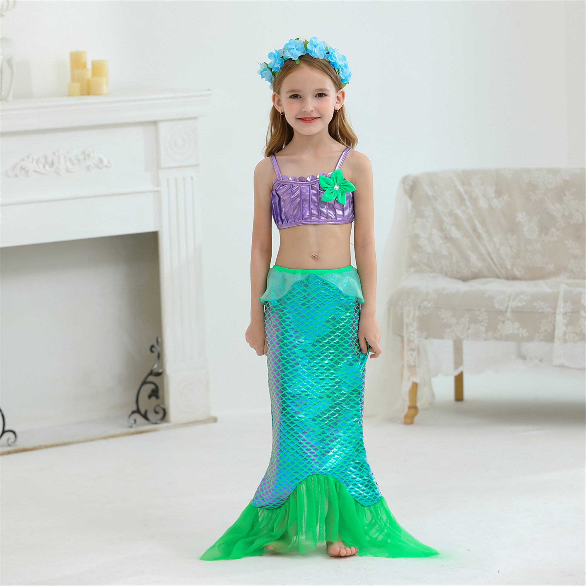 Girls Mermaid Princess Dress With Headband Mermaid Dress Up Etsy