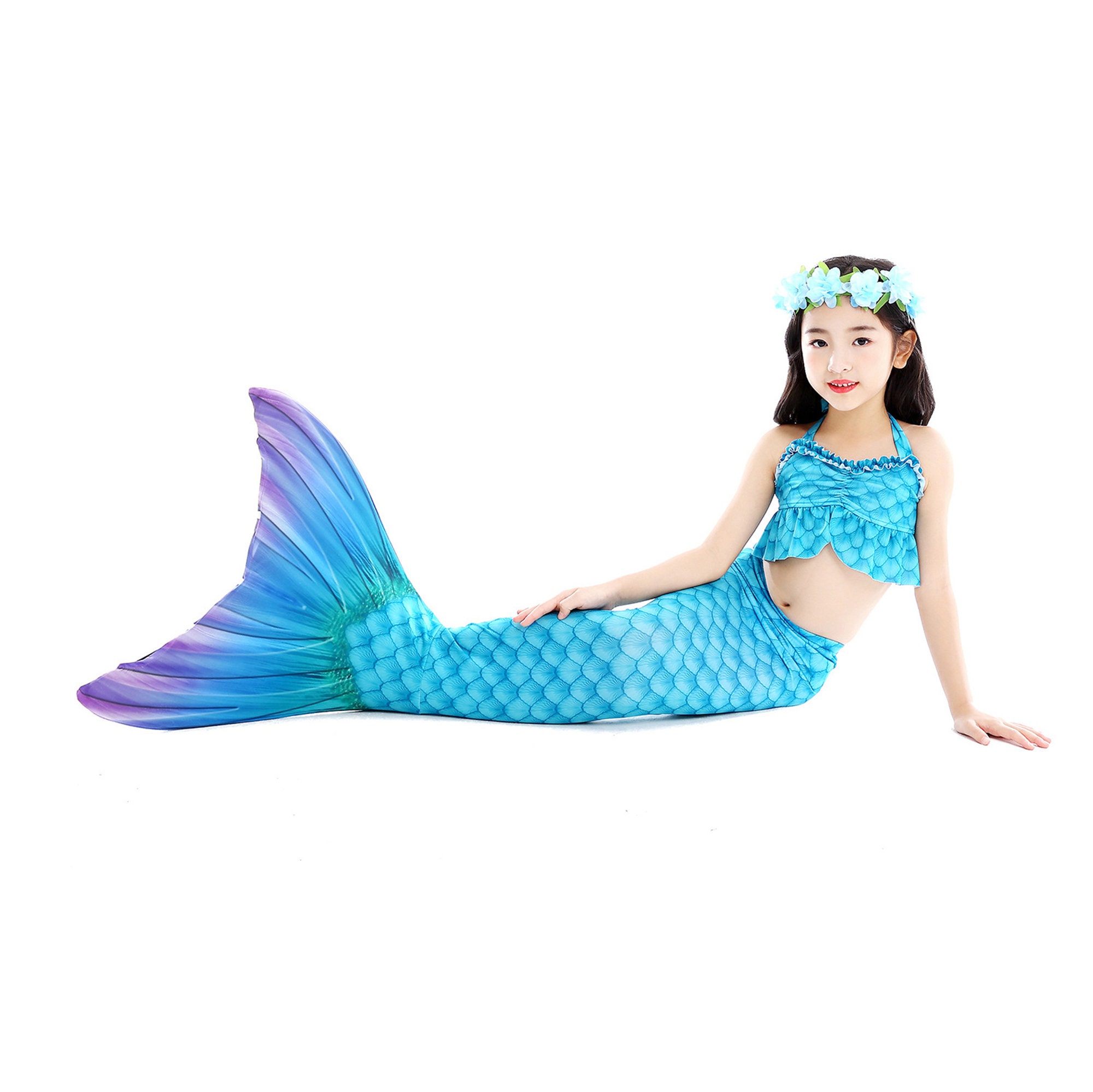 Girls 6pcs Blue Swimming Mermaid Sets Kids Mermaid Tails Dress - Etsy