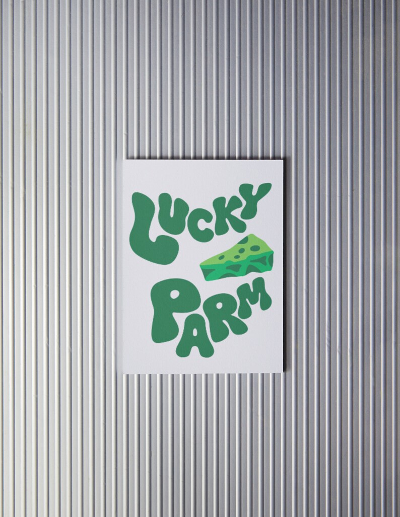 Lucky Parm Poster- Dark Green | Retro Aesthetic Cheese Themed Print ...