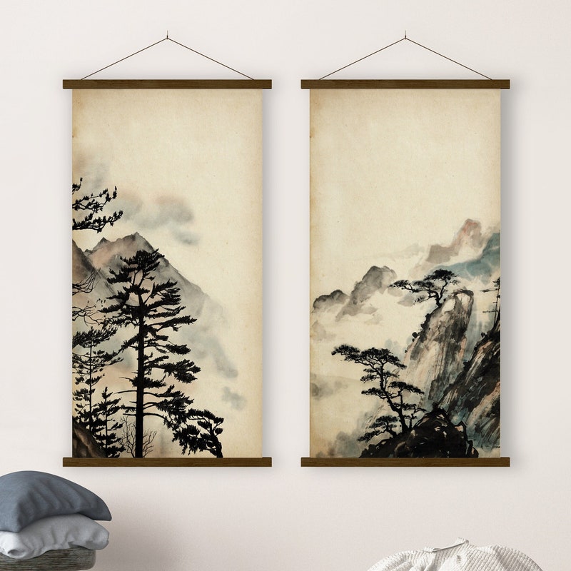 Two Japanese Wall Art Scroll - Etsy