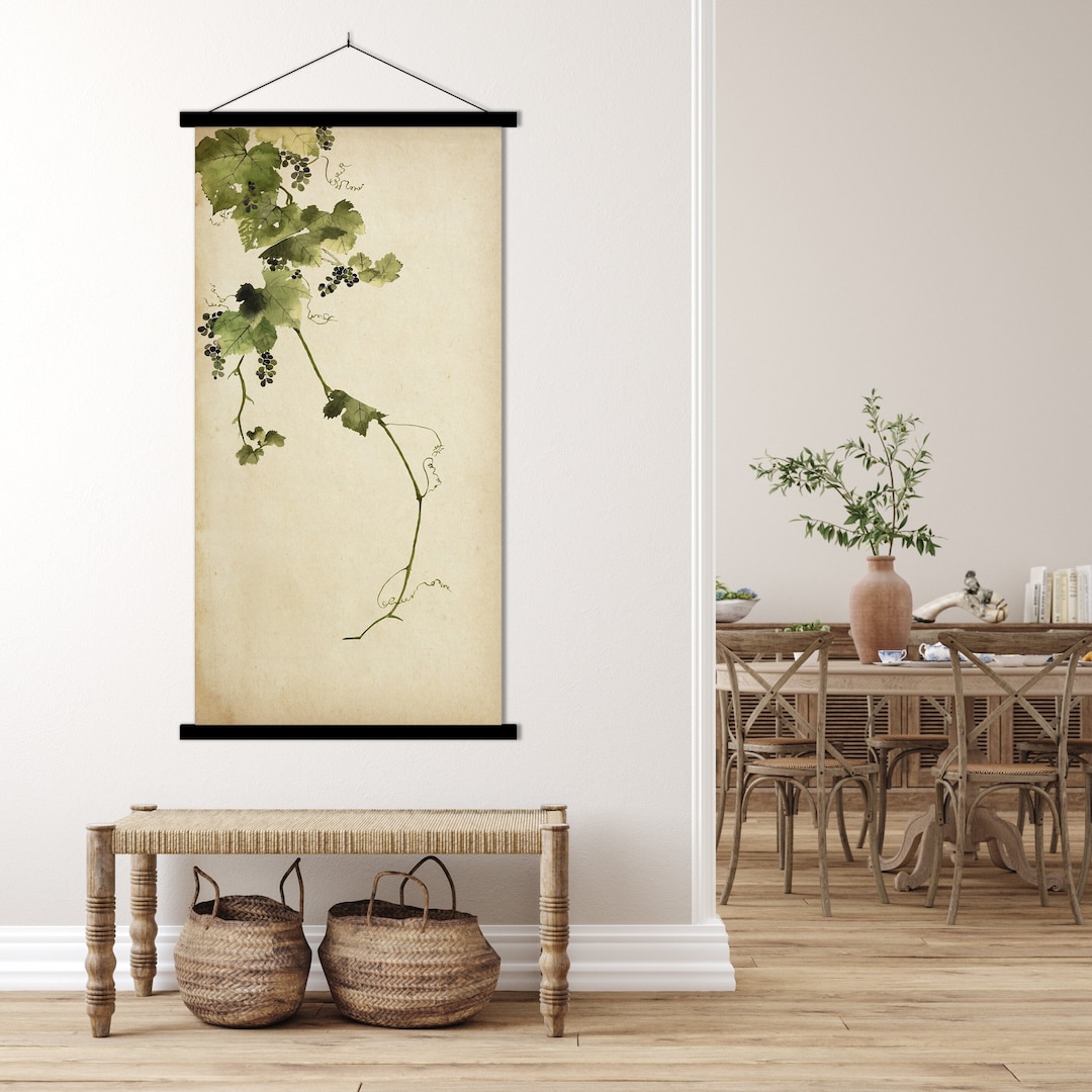 Oriental Grape Vines Wall Print, Japanese Asian Landscape Watercolor ...