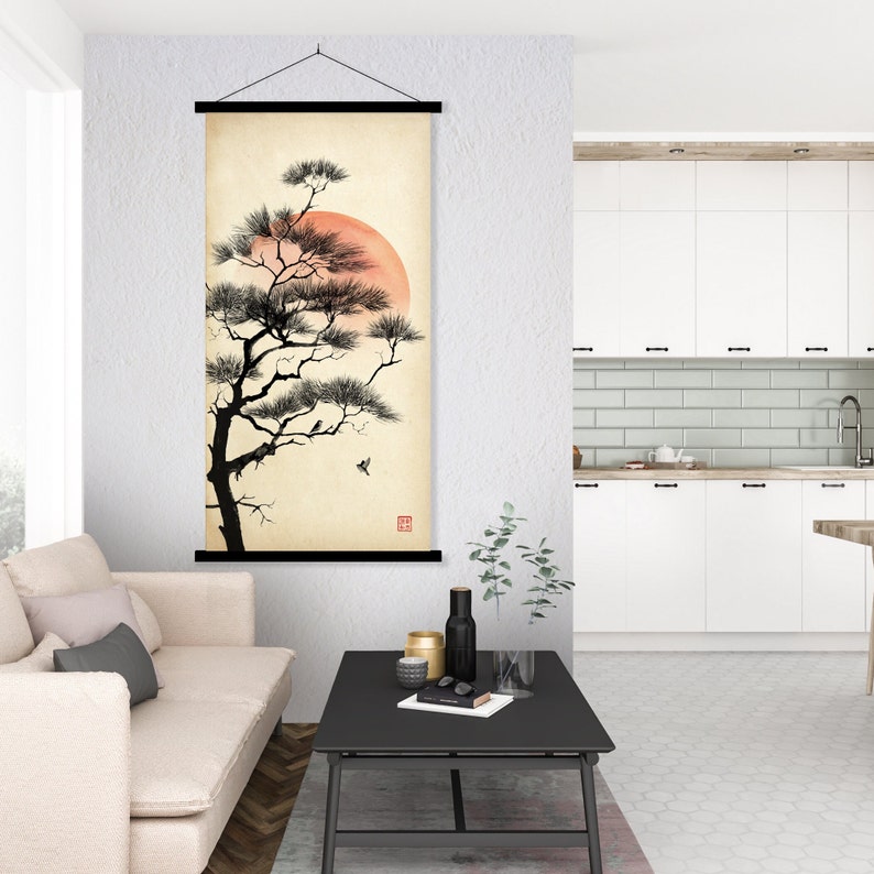 Japanese Sumie Pine Branches Poster Print, Chinoiserie Oriental Asian ...