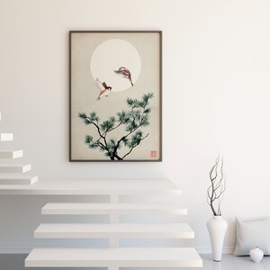 Japanese Pine Tree Sparrows Poster Print,oriental Asian Landscape ...