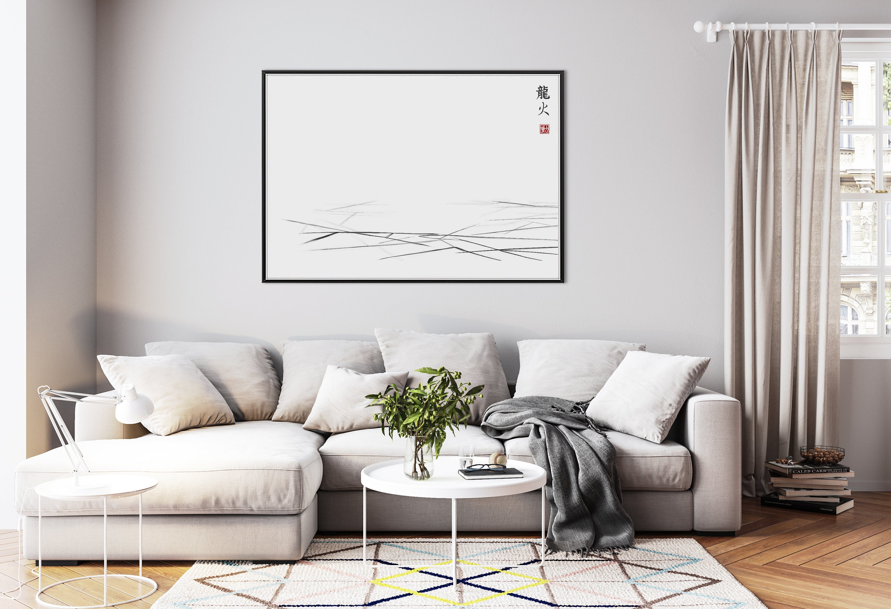 Japanese Oriental Cracking Ice Print, Asian Monochrome Ink Watercolor ...