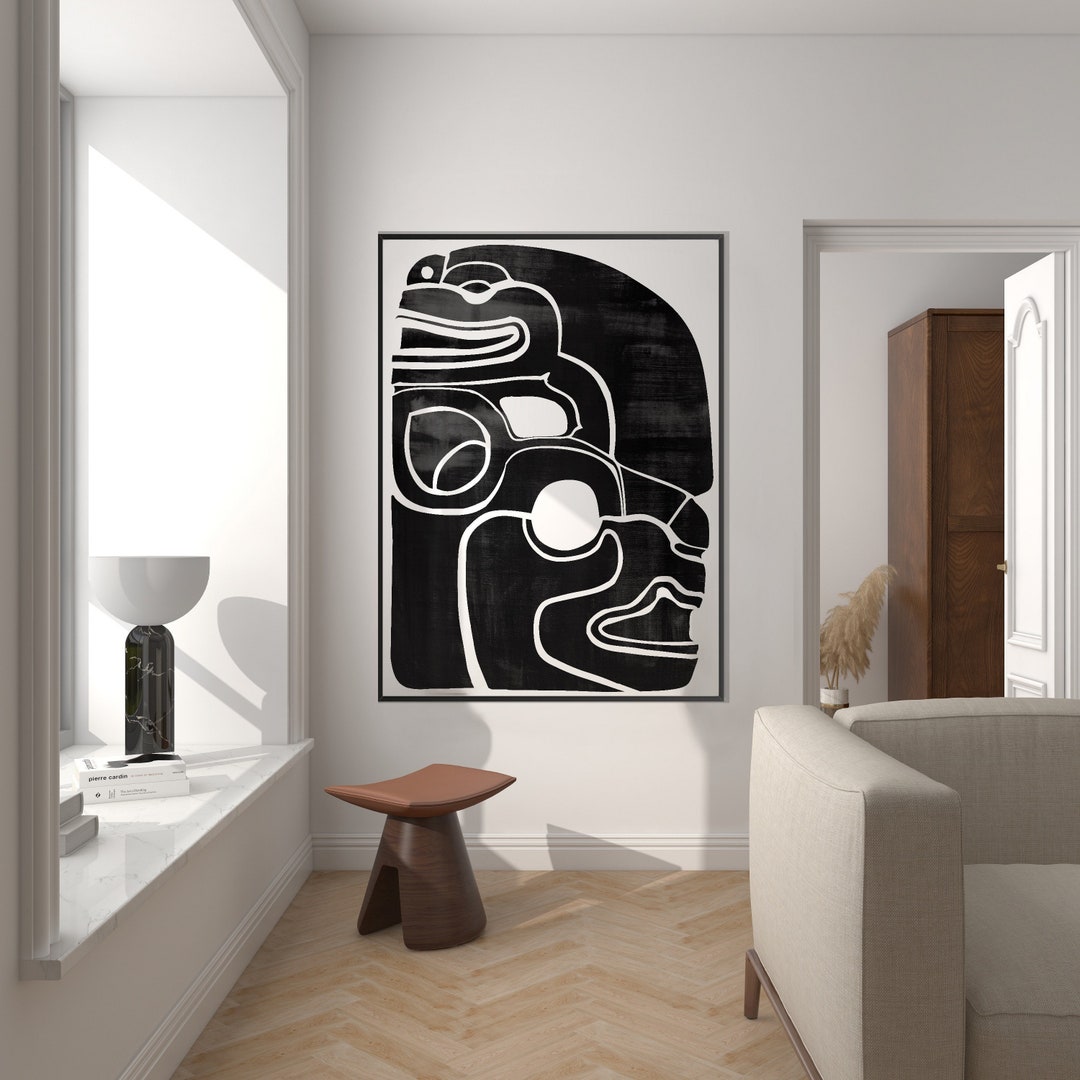 Jaguar Snake Mayan Print, White Black Ink Watercolor Indigenous ...