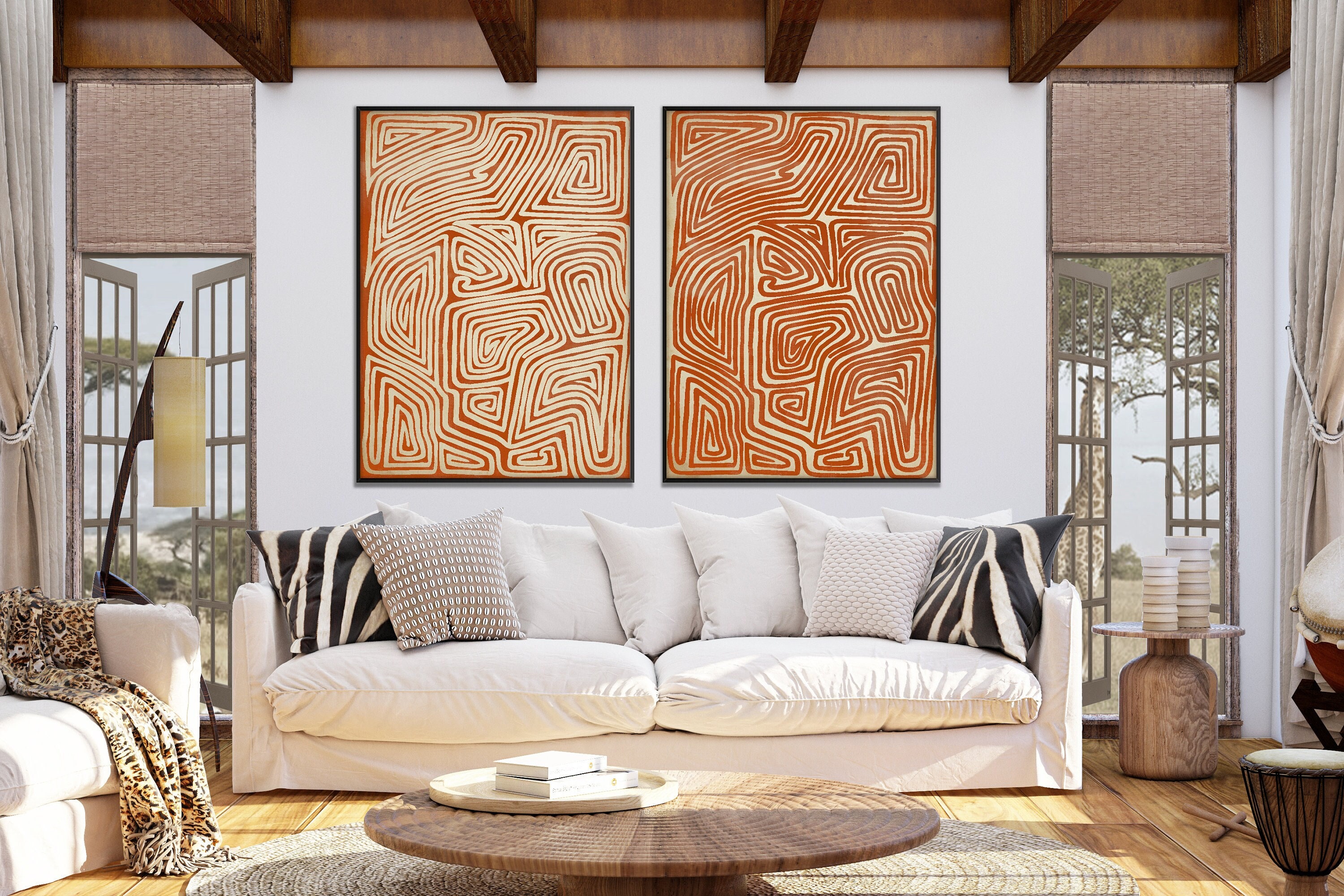 Set of Two Australian Aboriginal Style Art Print, Ethnic Tribal Print ...
