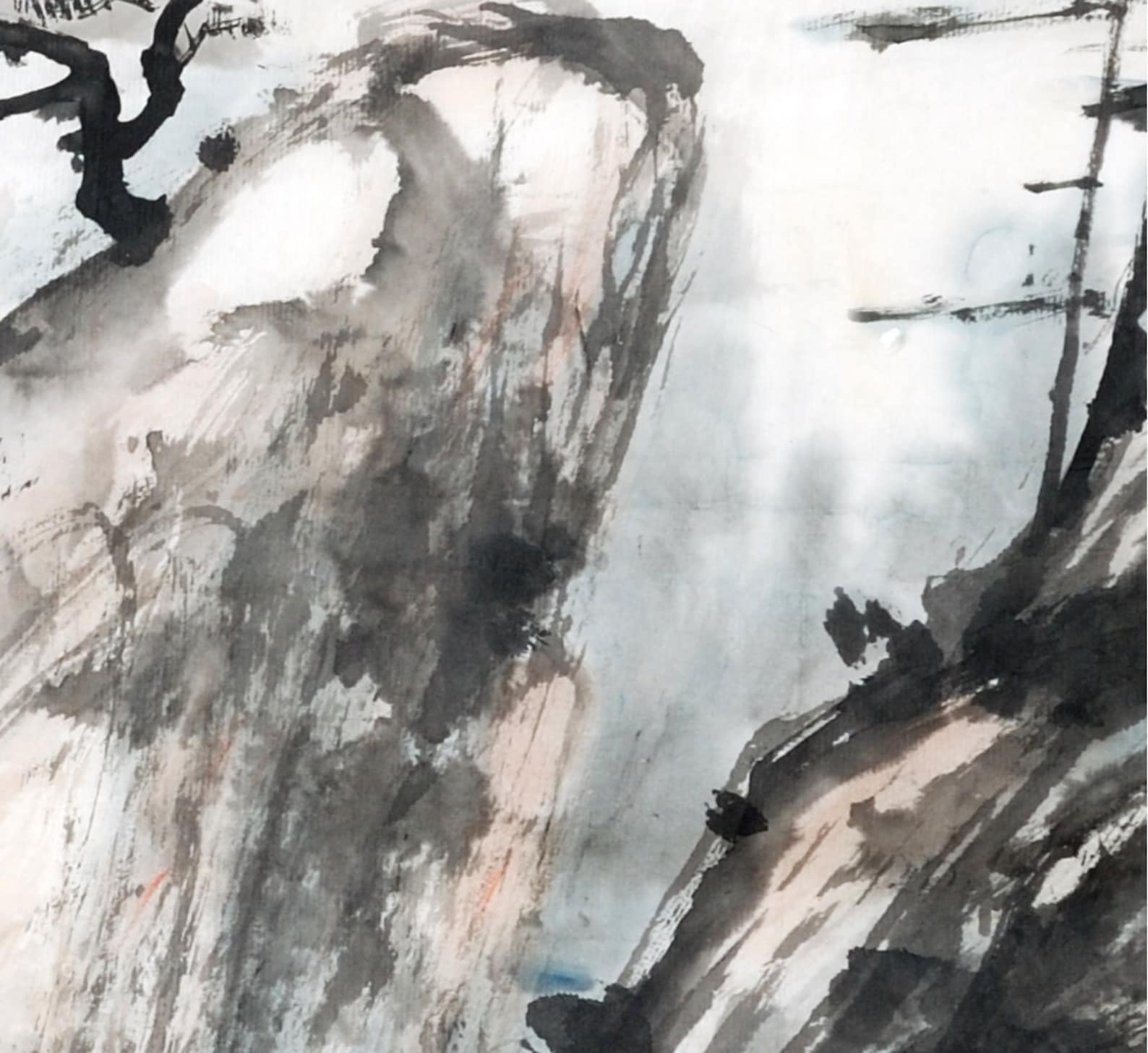 Set of Two Mountain Landscape Print Monochrome Asian Ink | Etsy