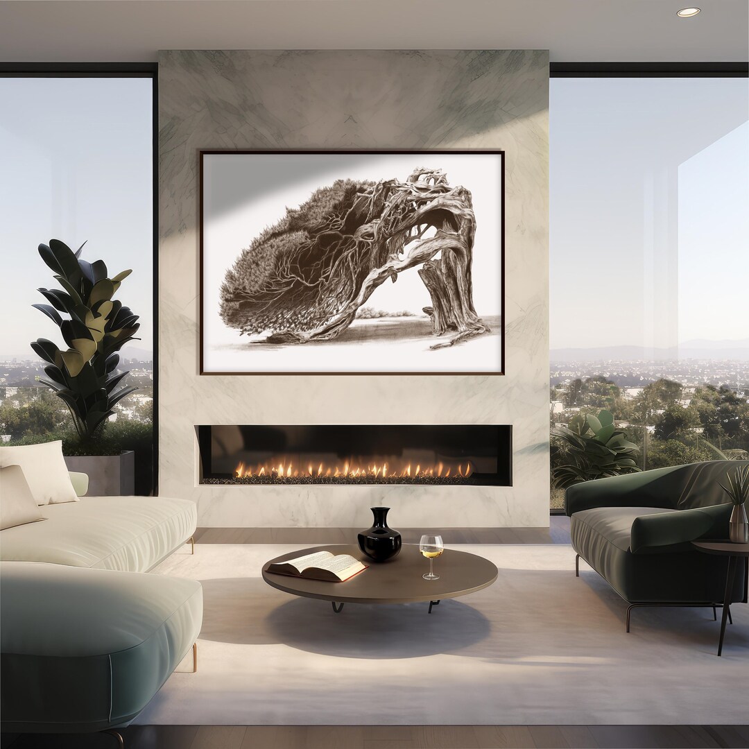 Juniper Tree Art Print, Juniper Poster Pine Conifer Charcoal Sepia ...