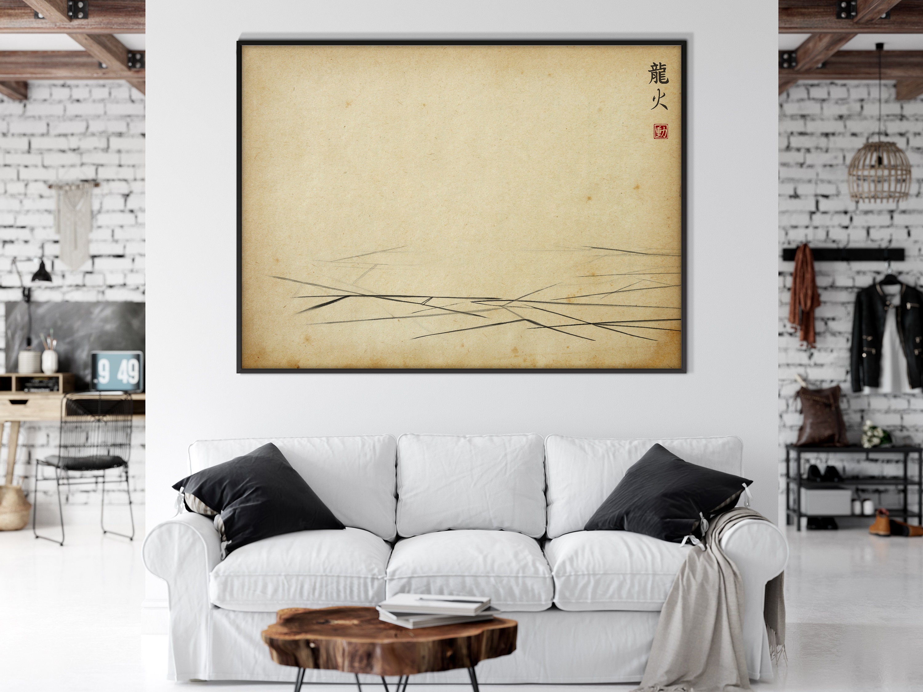 Japanese Oriental Cracking Ice Print, Asian Monochrome Ink Watercolor ...
