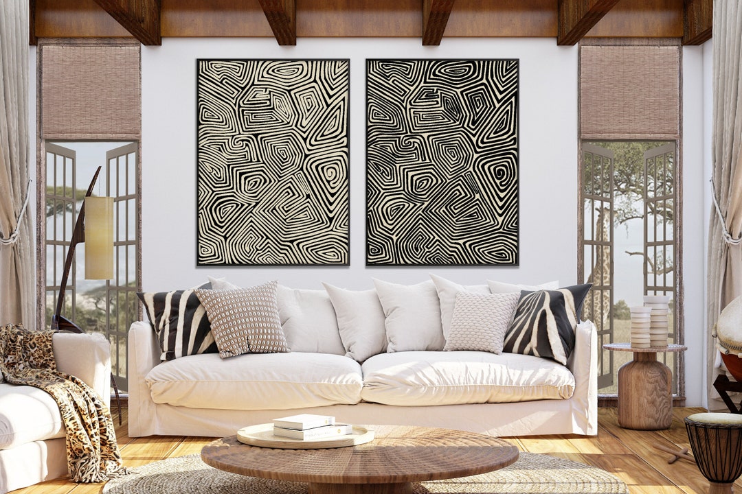 Set of Two Australian Aboriginal Style Art Print, Ethnic Inspiration ...