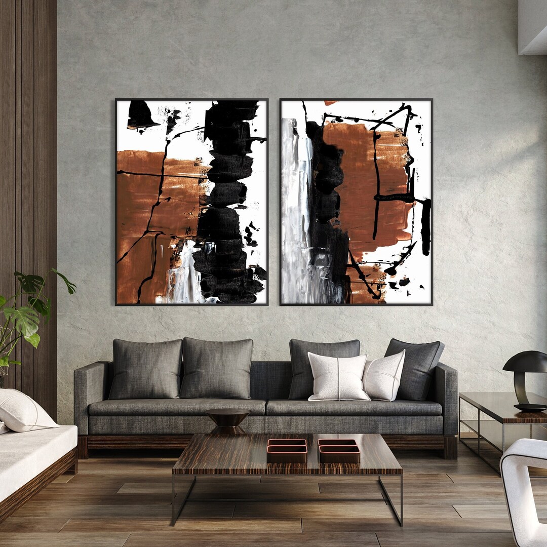 Set of Two Abstract Brown Black Poster Print, Print on Demand Wall Art ...