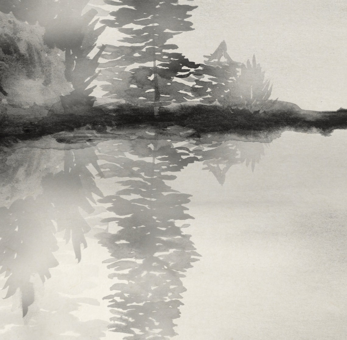 Japanese Oriental Trees Mist Landscape Print Monochrome Ink | Etsy