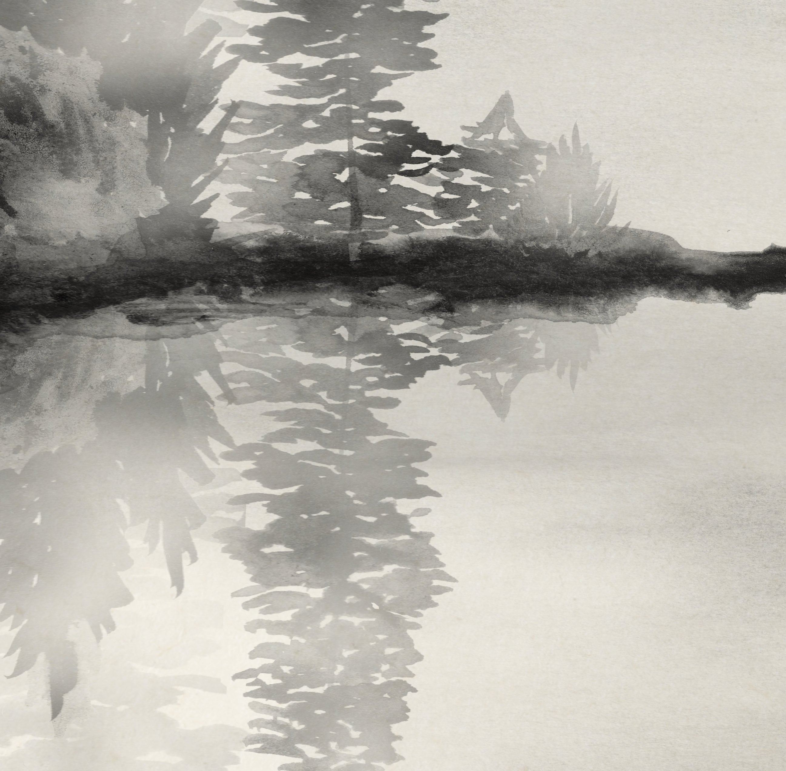 Japanese Oriental Trees Mist Landscape Print Monochrome Ink | Etsy