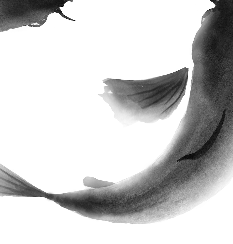 Japanese Sumi E Watercolor Oriental Carp Koi Fish Print - Etsy