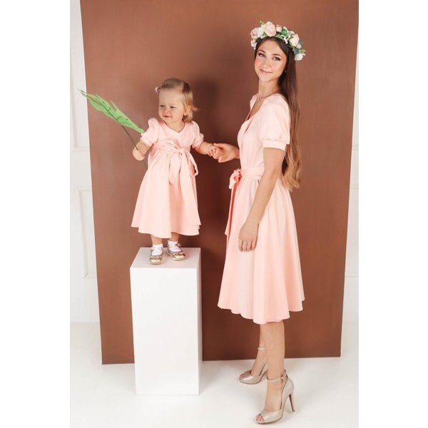 A Line Pleated Dress Peach Midi Dress for Mommy and Me Short | Etsy