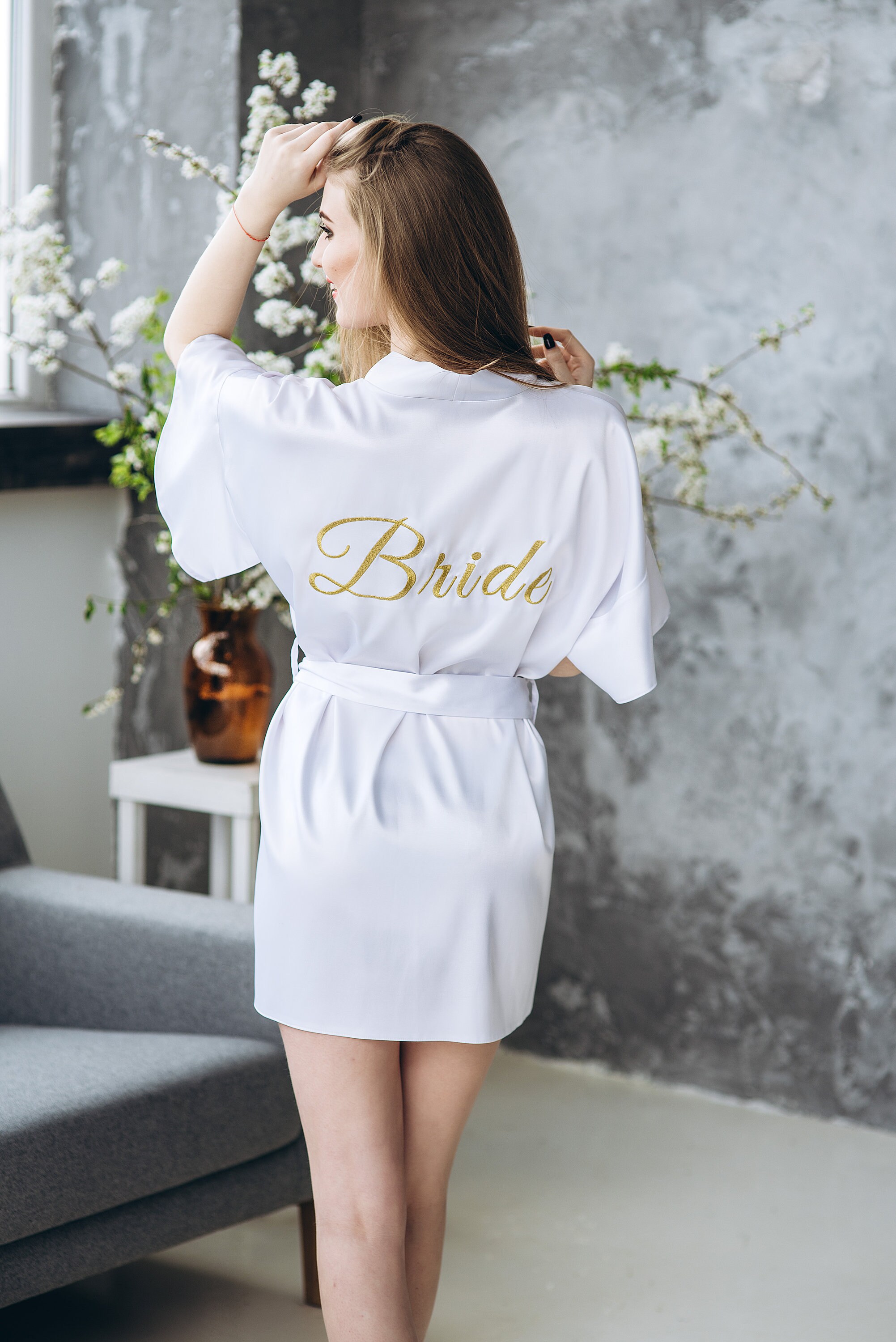 SATIN DE ALTA CALIDAD Bata del día de la boda bata de novia | Etsy