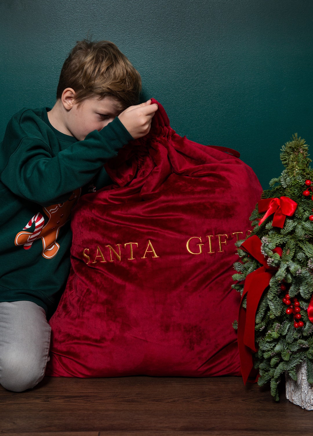 Personalized Red Velvet Santa Sack Custom Embroidery Christmas Gift Bag ...