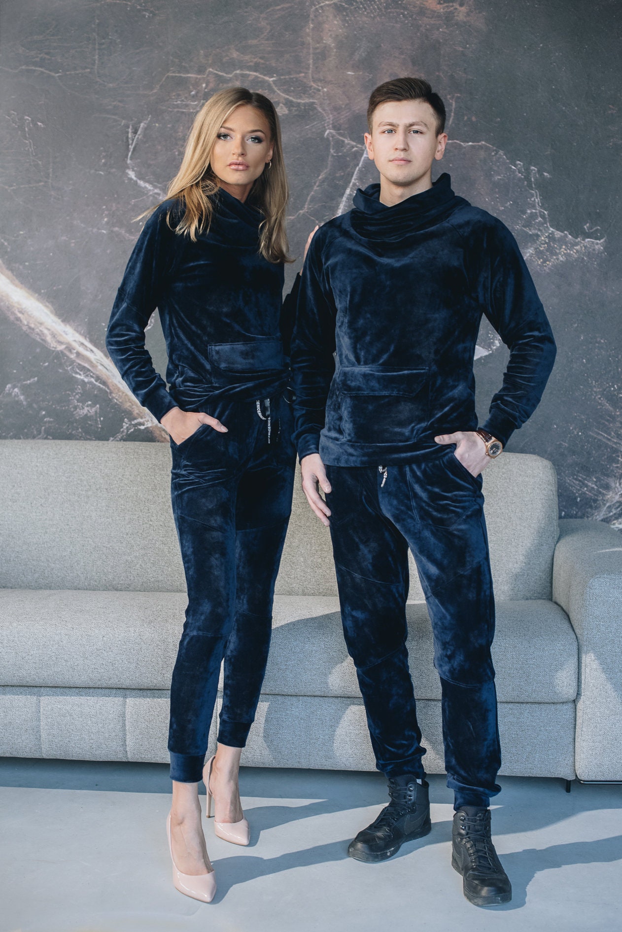 Velvet Men Tracksuit Royal Blue Mens Hoodie With Front Pocket and Pants ...