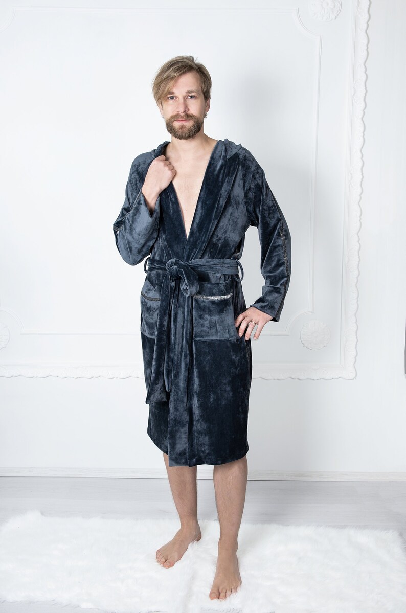 Velvet Hooded Robe for Men Velour Dressing Gown Velvet Mens - Etsy