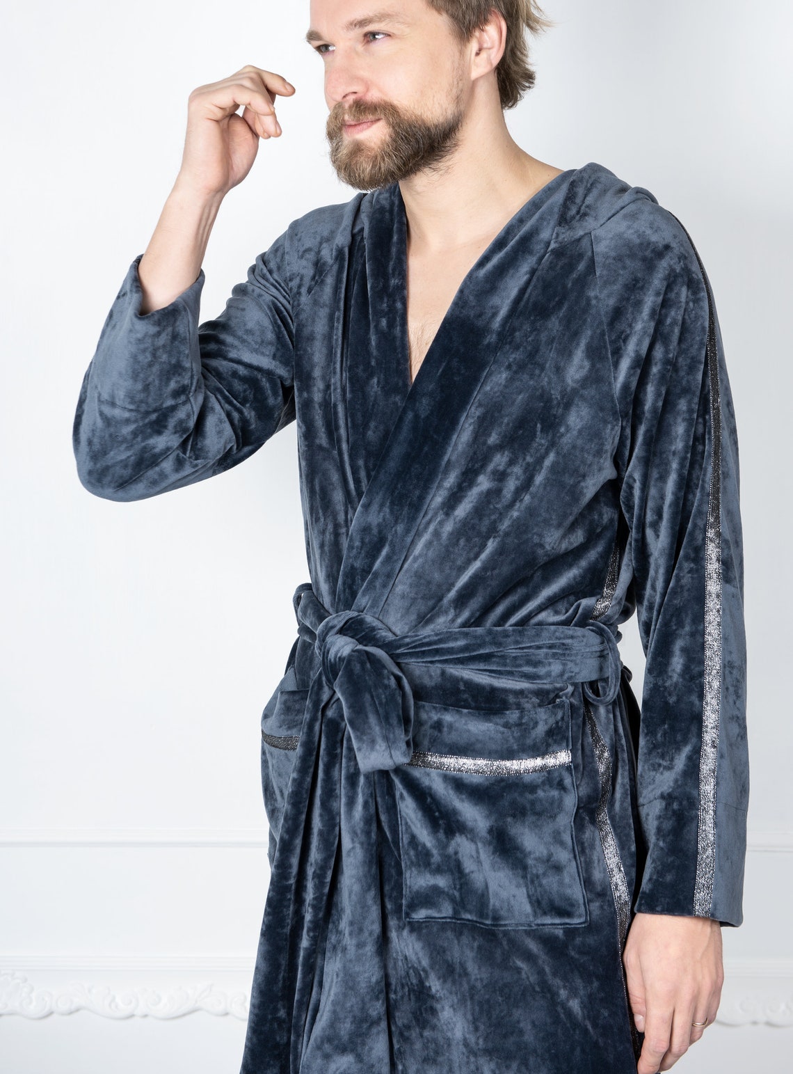 Velvet Hooded Robe for Men Velour Dressing Gown Velvet Mens - Etsy