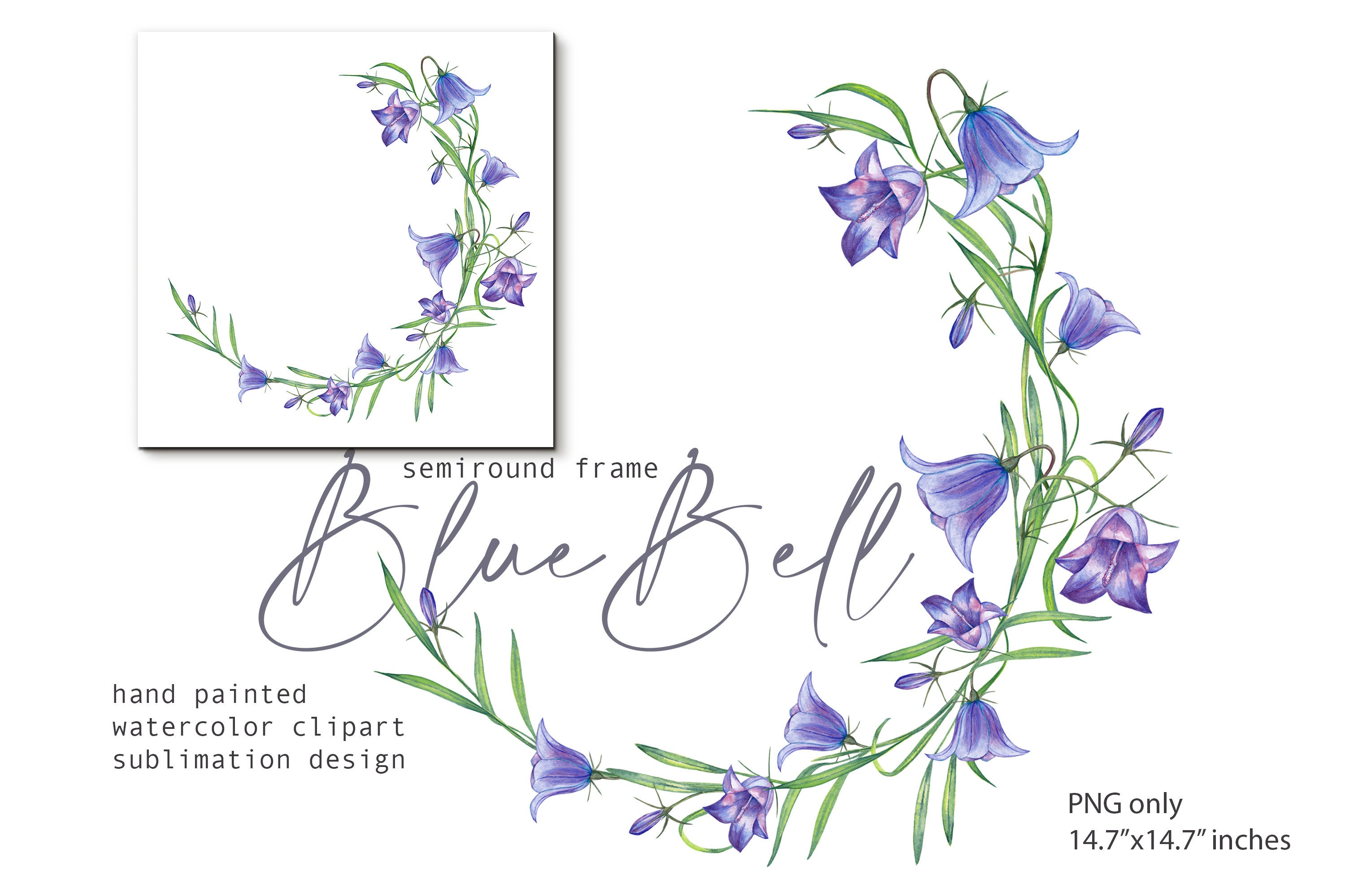 Watercolor Bluebell Flower Wreath Floral Frame Clipart Etsy