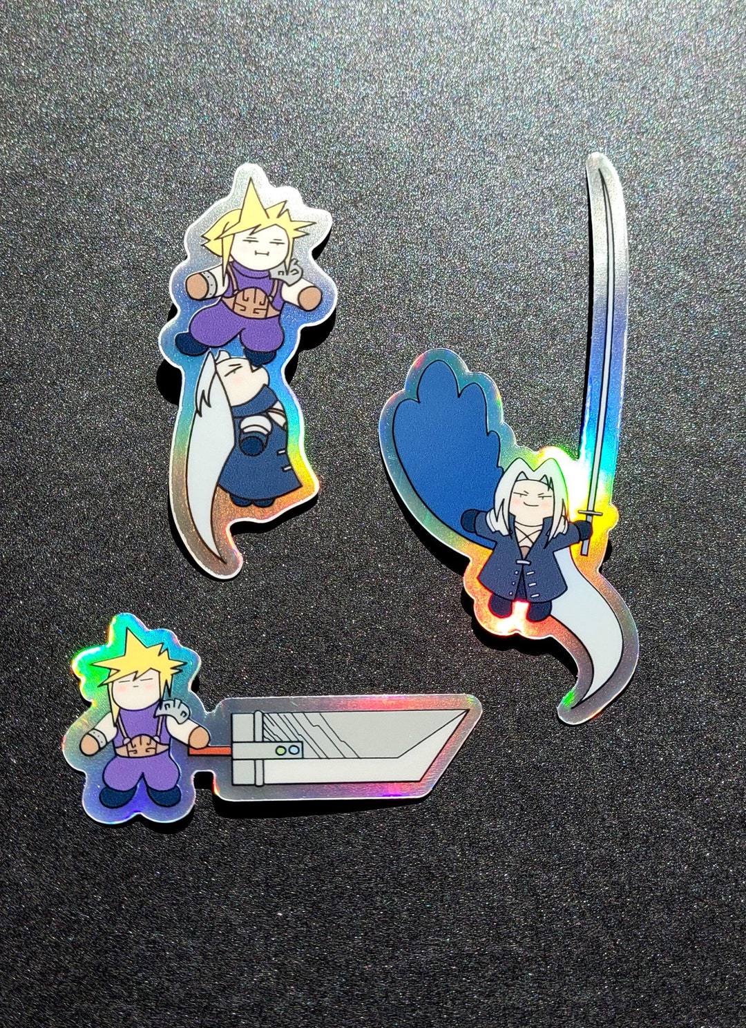 Chibi Cloud & Sephiroth • FFVII • Waterproof Silver Holographic Vinyl ...
