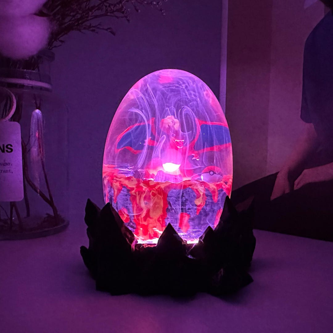 Resin Egg Lamp, Charizard Pokemon Birthday, Custom Egg Lamp, Epoxy ...