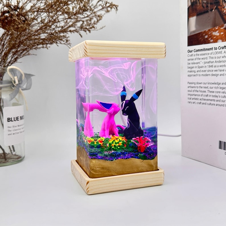 Espeon Umbreon Resin Lamp, Pokemon Epoxy Wood Lamp, Pokemon Gift ...