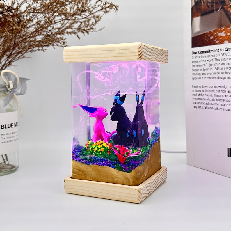 Espeon Umbreon Resin Lamp, Pokemon Epoxy Wood Lamp, Pokemon Gift ...