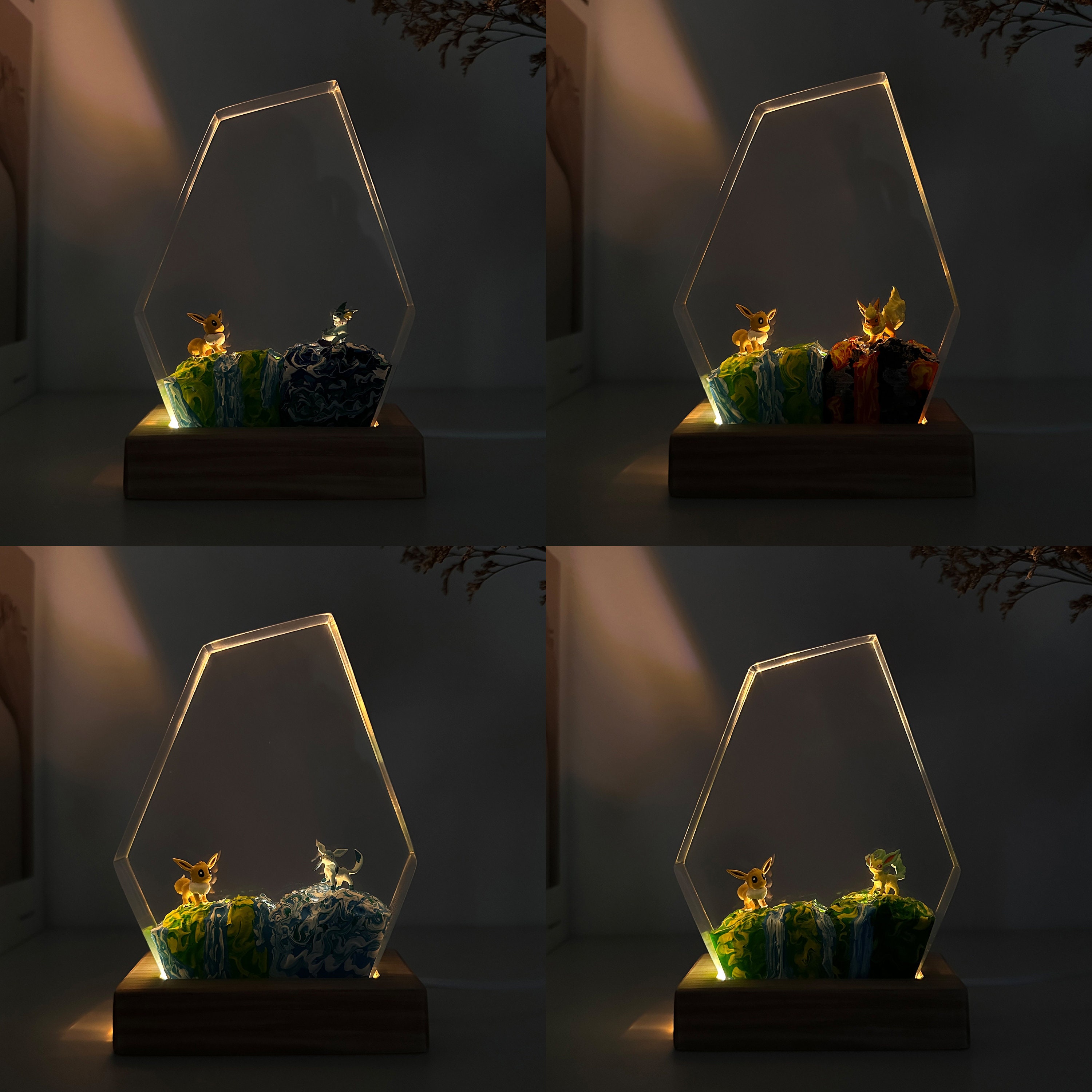 Eevee Evolution Pokemon Lamp, Custom Resin Lamp With Any Pokemon, Epoxy ...