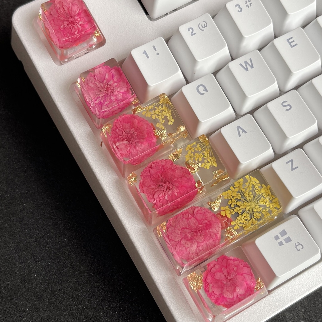Botanical Artisan Keycap: Custom Pink Flower Keycap Set - Etsy