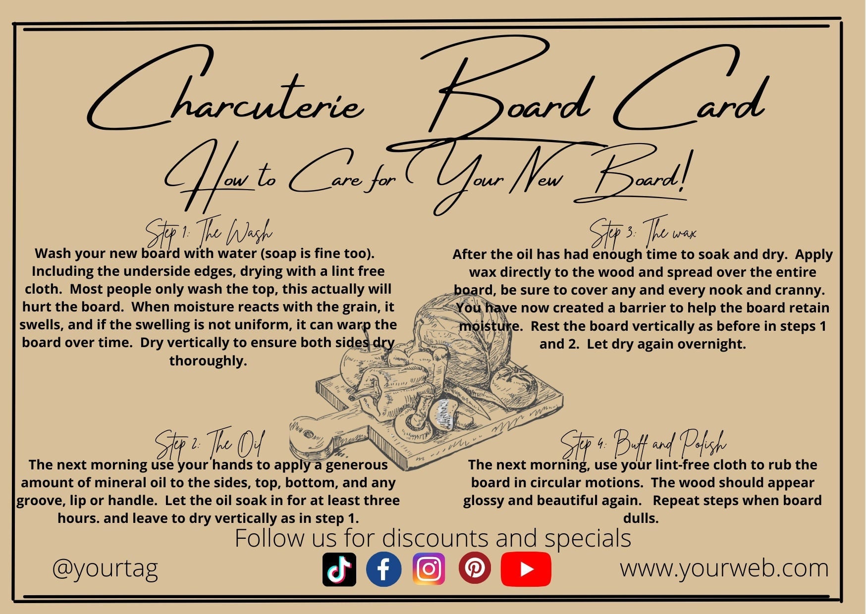Editable Charcuterie Board Care Card | Canva Template - Etsy