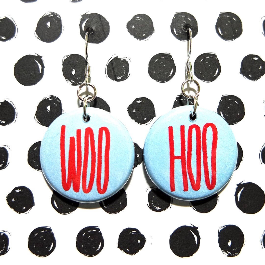 Woo Hoo Button Earrings: Quirky Celebration Dangles - Etsy