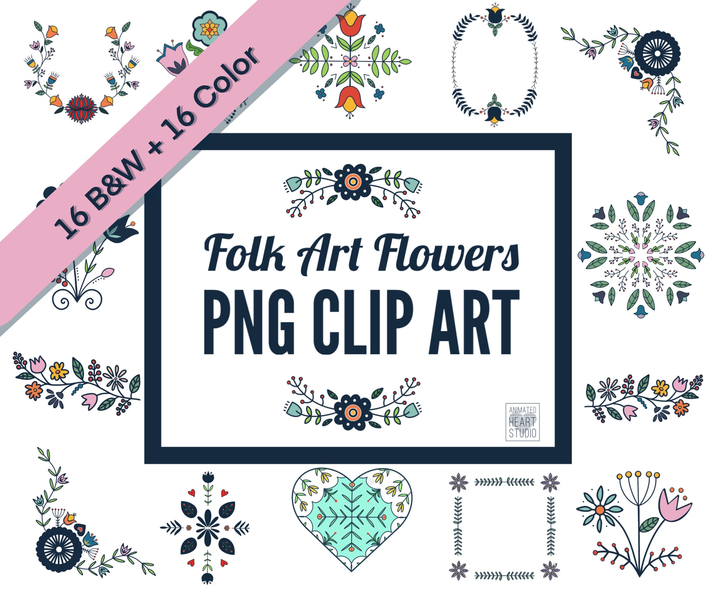 Folk Art Png Clip Art, Png Folk Art, Clip Art Flowers, Floral Frame ...