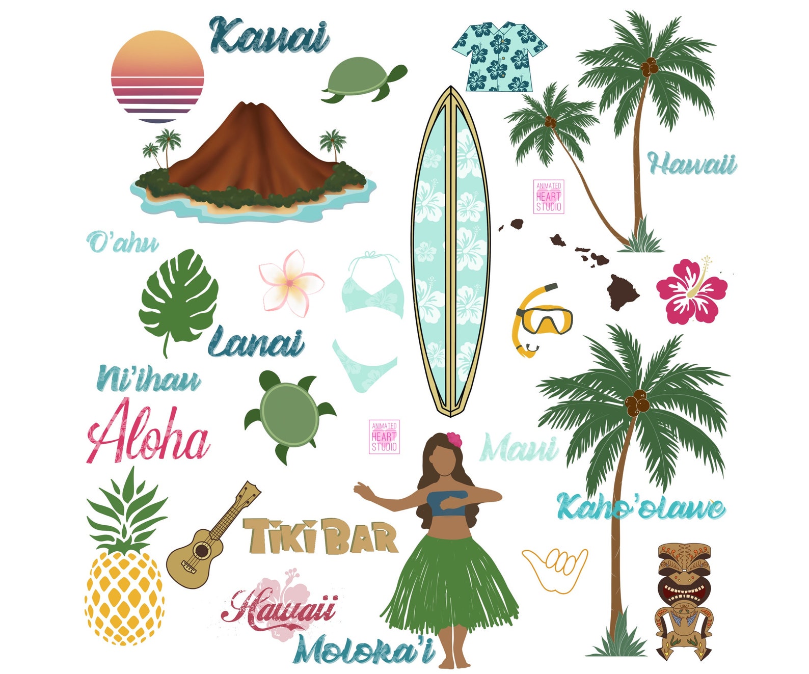 Hawaiian Png Clip Art, Hawaiian Clipart, Tropical Png, Hula Girl, Tiki ...