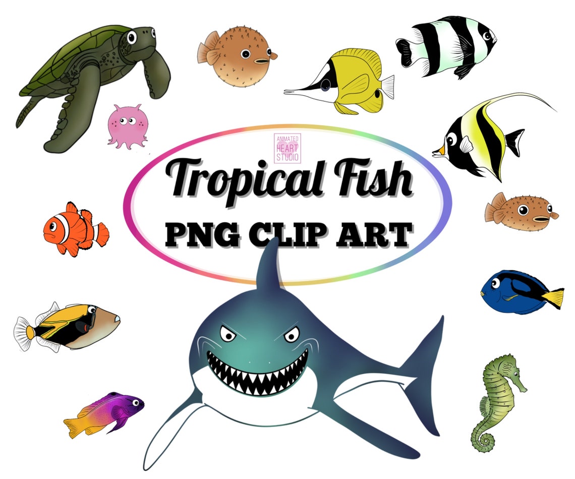 Tropical Fish Png Clip Art, Fish Clipart, Fish Png, Turtle Png, Shark ...
