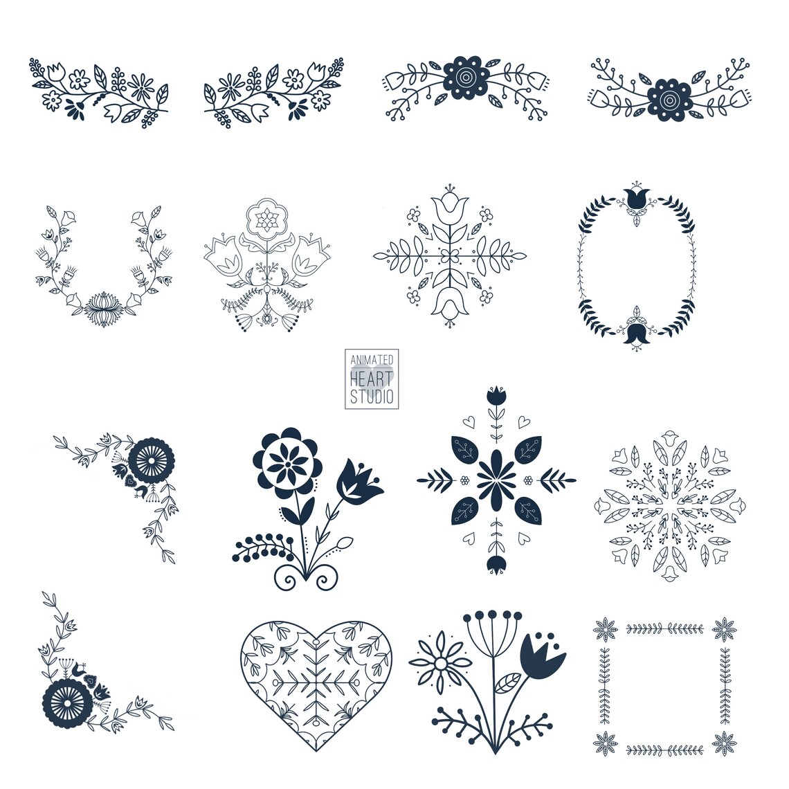 Folk Art Png Clip Art, Png Folk Art, Clip Art Flowers, Floral Frame ...